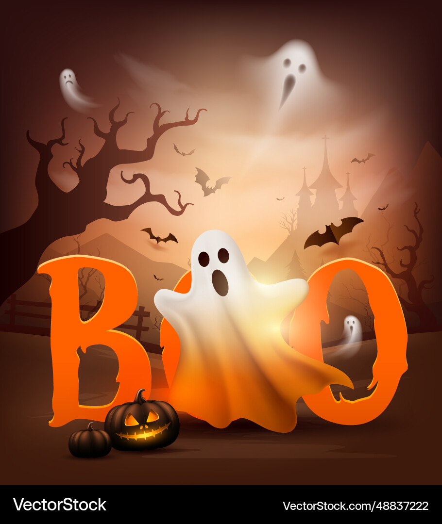 Happy halloween ghost test boo on dark brown Vector Image