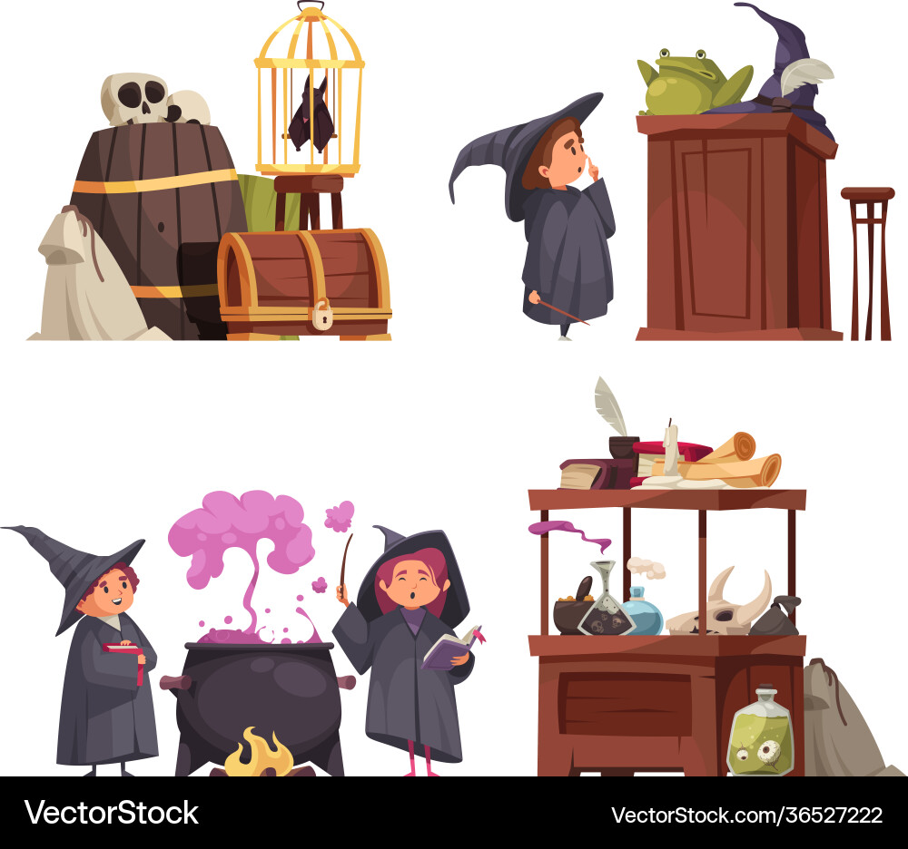 Magic school compositions collection Royalty Free Vector