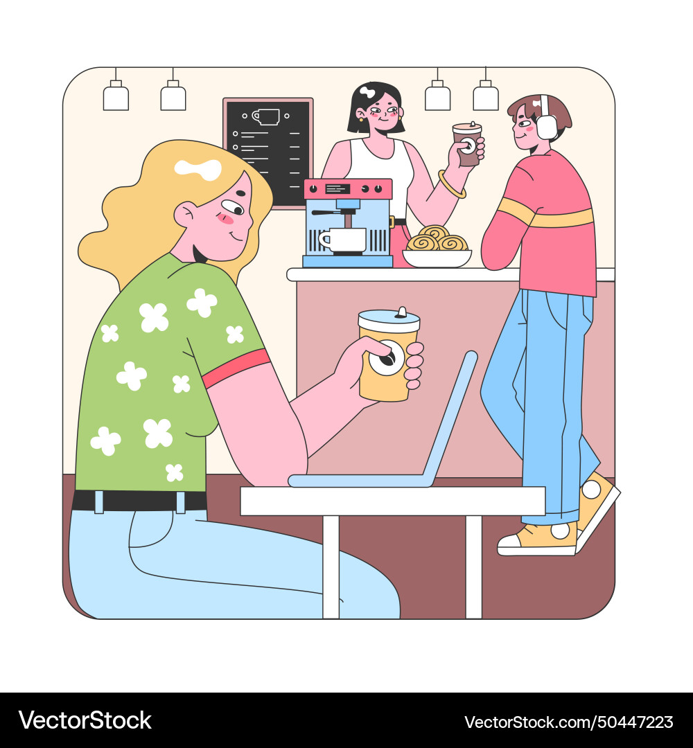 Cafe workspace vibe flat Royalty Free Vector Image