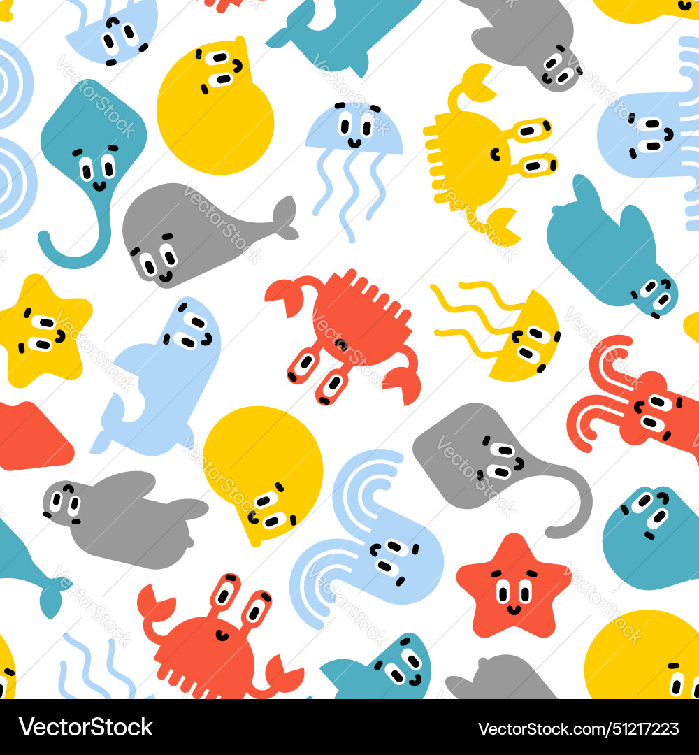 Cute sea animals pattern seamless cartoon Vector Image