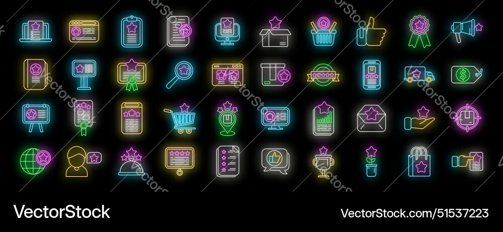 Featured product icons set neon Royalty Free Vector Image