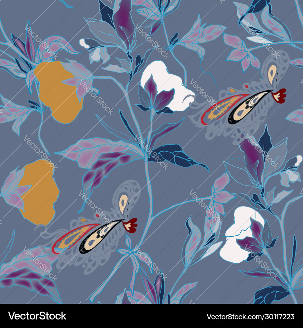 Floral seamless pattern cotton flowers leaves Vector Image