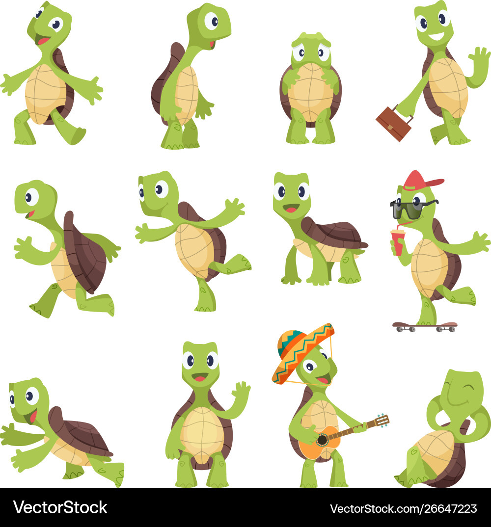 Happy Cartoon Turtles Running Royalty Free Vector Image