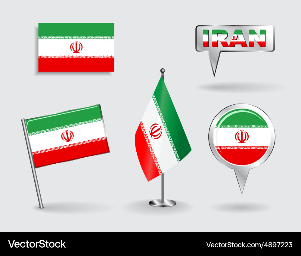 Iranian Flag Pins & Location Markers Vector Image