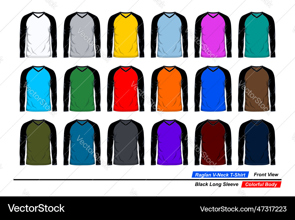 Raglan t-shirt template v-neck long sleeve Vector Image