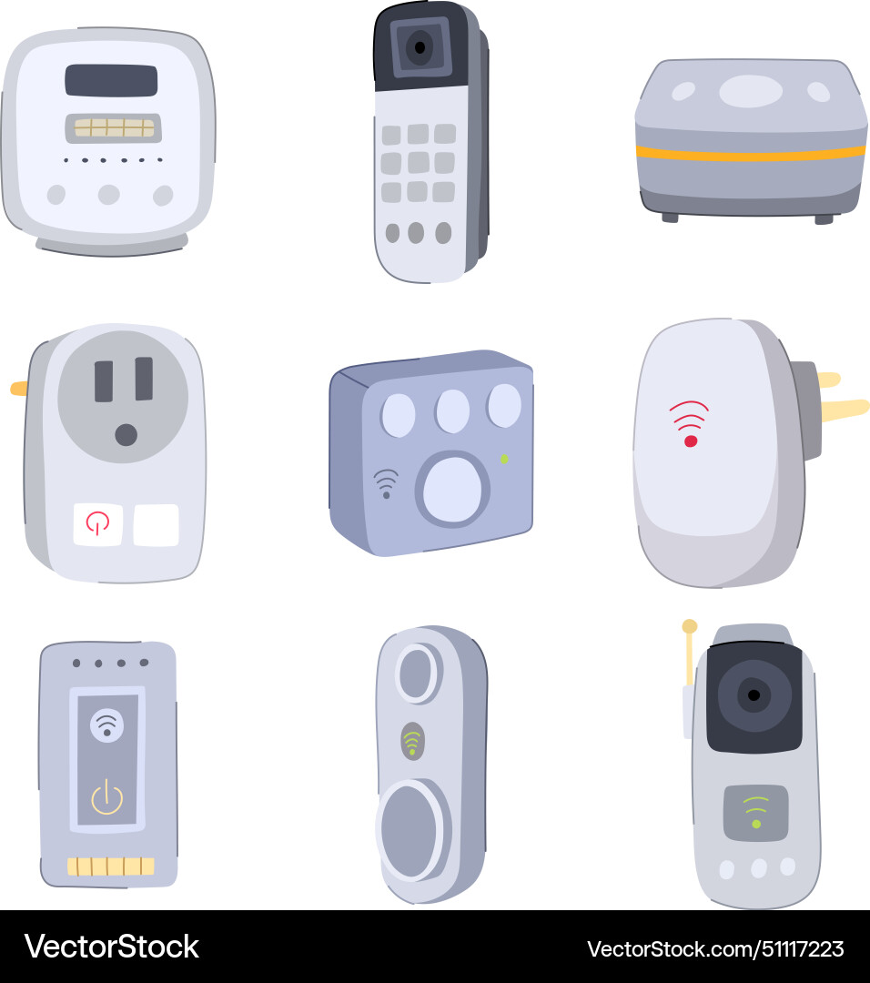 Smart home hub set cartoon Royalty Free Vector Image