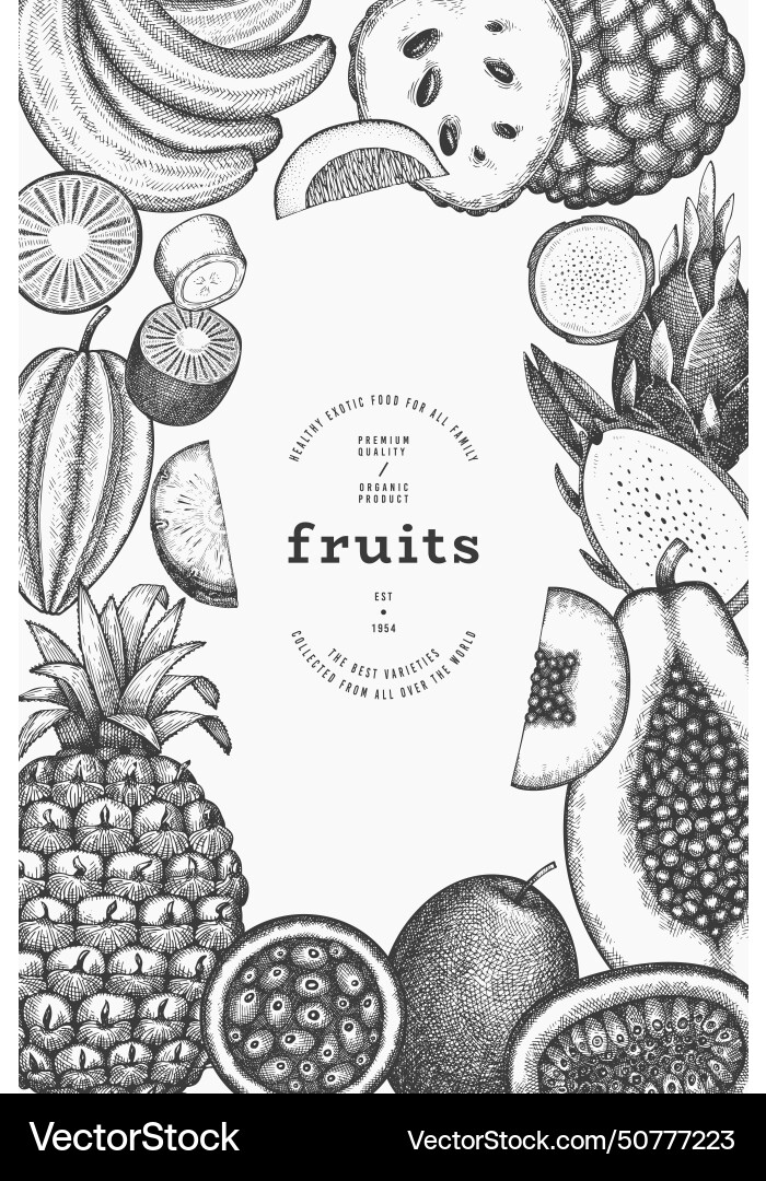 Tropical fruit design template hand drawn exotic Vector Image