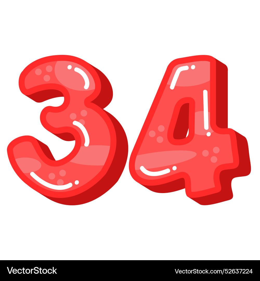 Cute number 34 thirty four image red color Vector Image