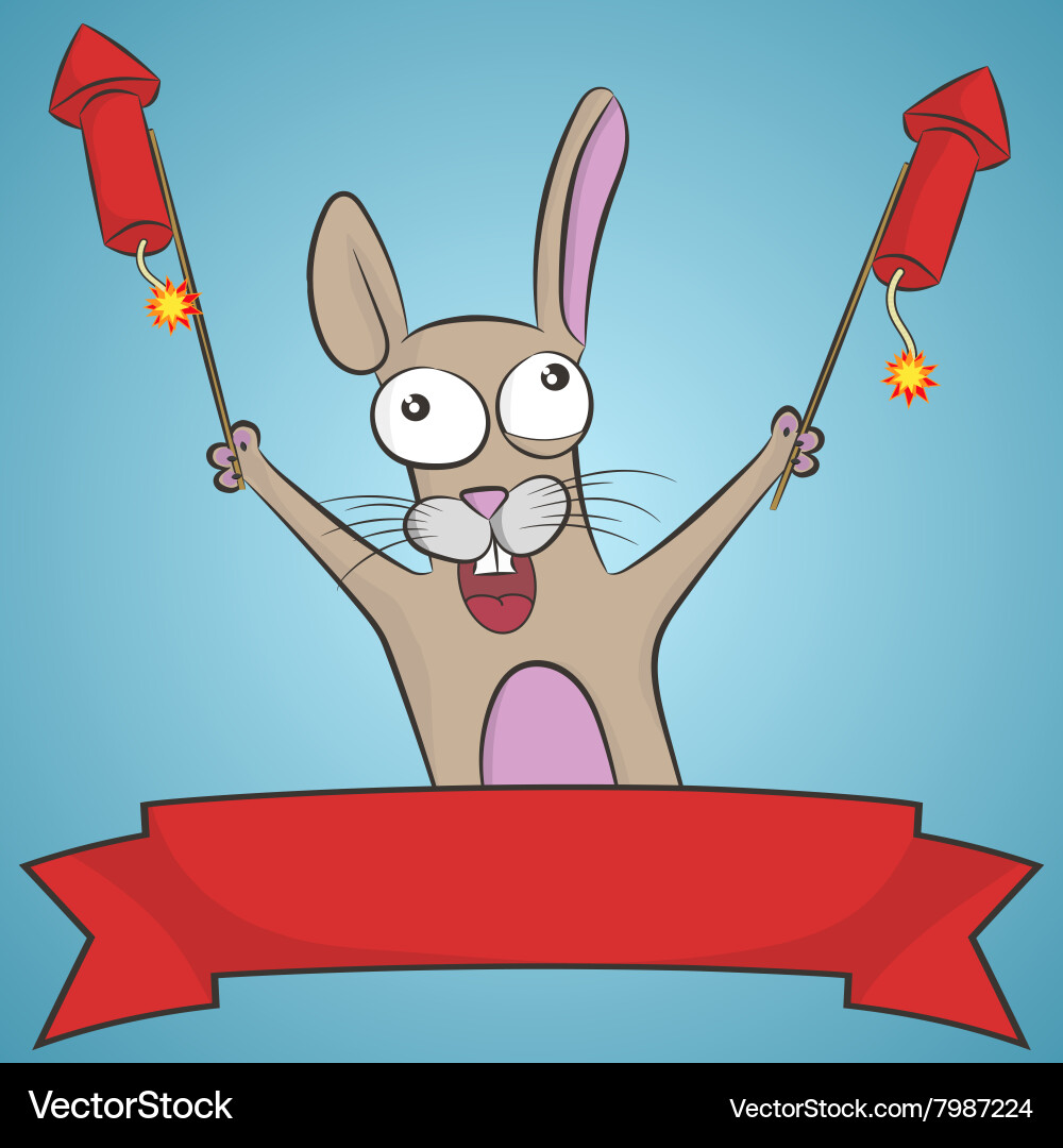 Excited Rabbit with Fireworks Royalty Free Vector Image