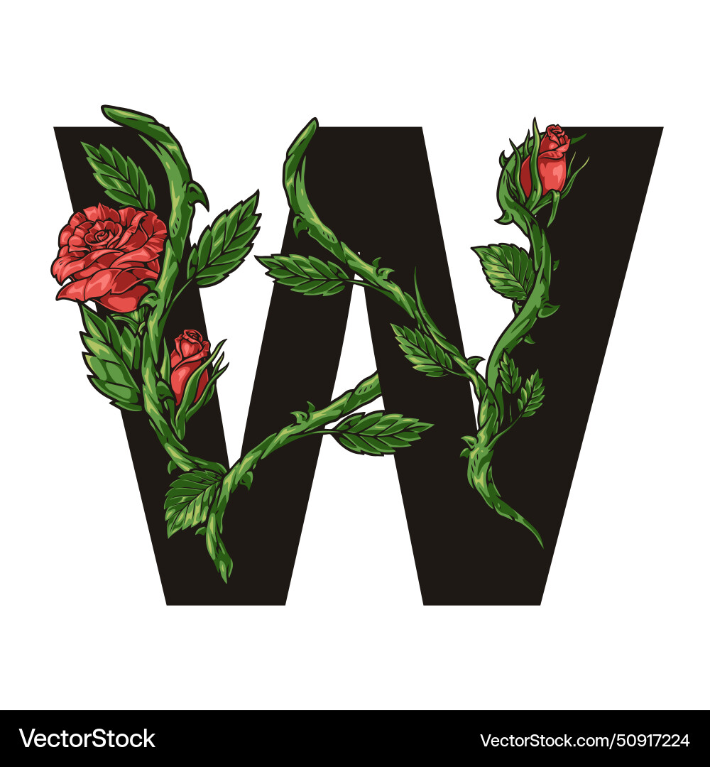 Flower letter w sticker colorful Royalty Free Vector Image