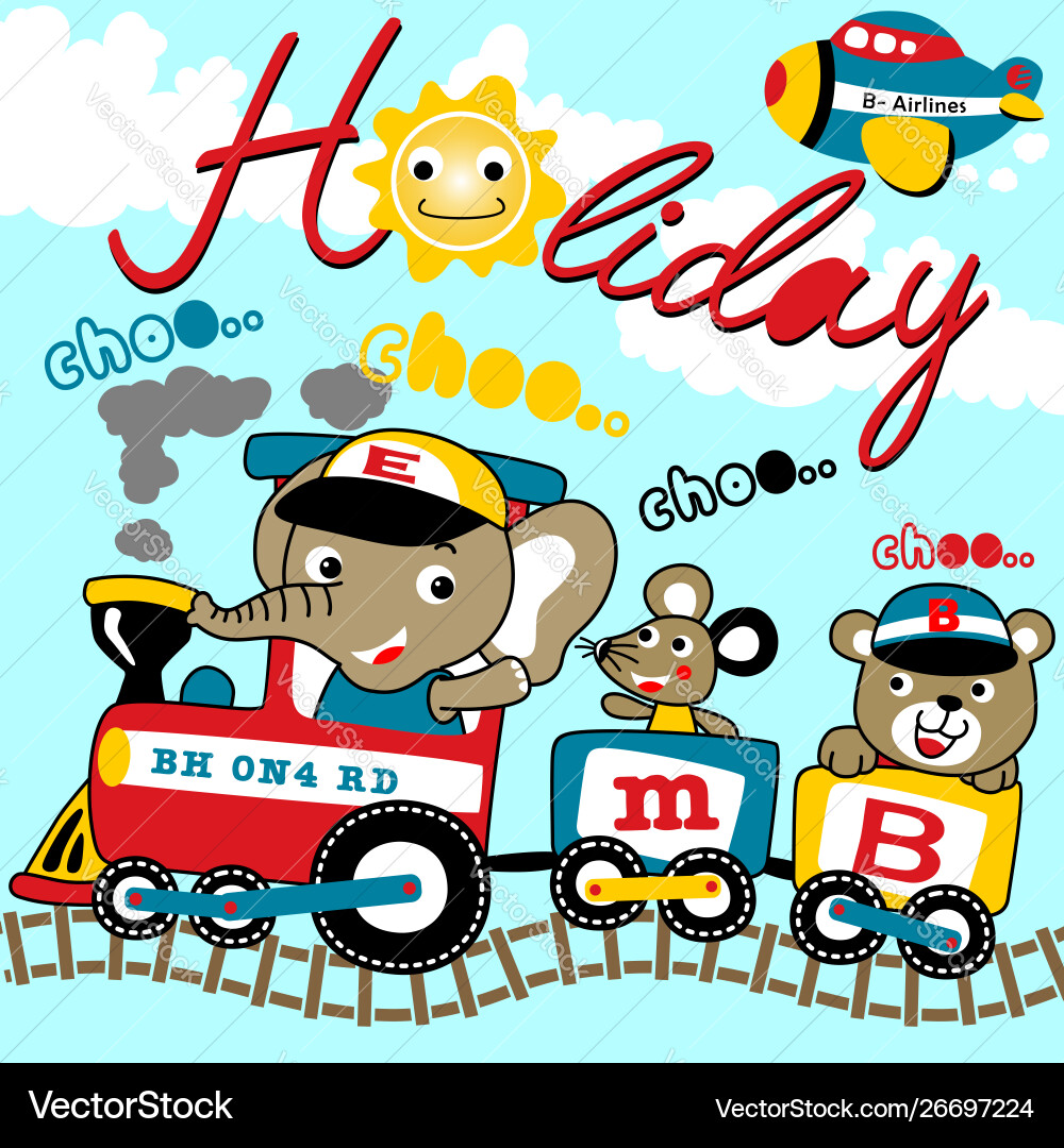 Holiday time with funny animals on steam train Vector Image