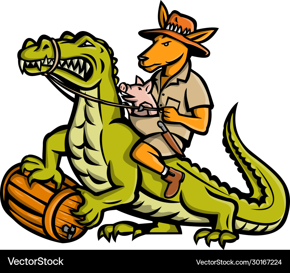 Kangaroo riding crocodile mascot Royalty Free Vector Image