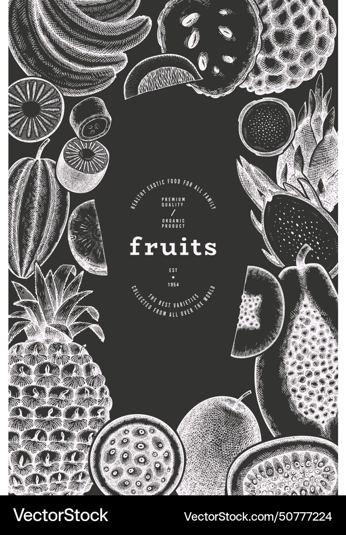 Tropical fruit design template hand drawn exotic Vector Image