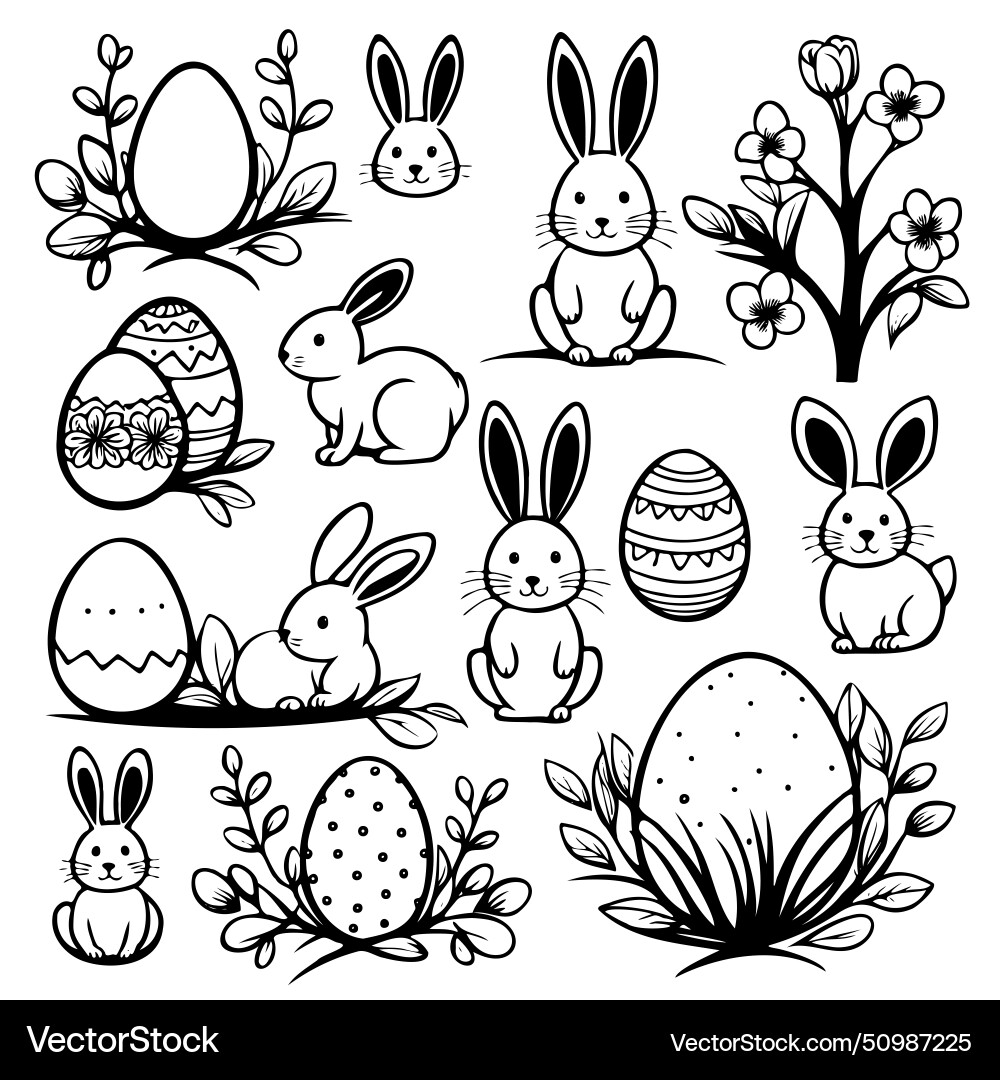 A collection easter bunny drawings Royalty Free Vector Image