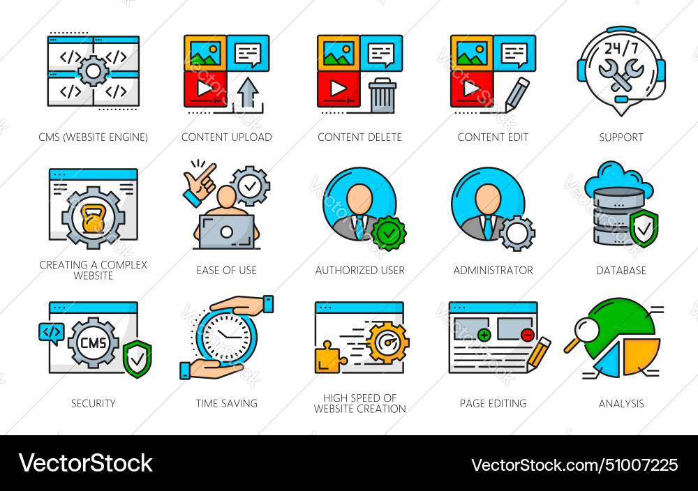 Cms Content Management System Icons Web Marketing Vector Image