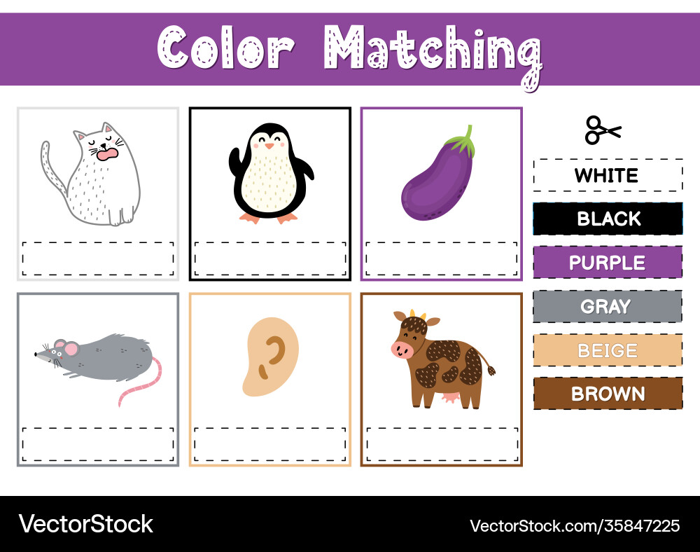 Cut and match colors educational game Royalty Free Vector