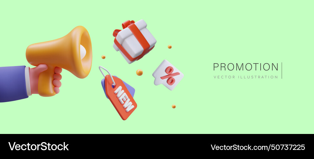 Promotional concept realistic hand holds Vector Image