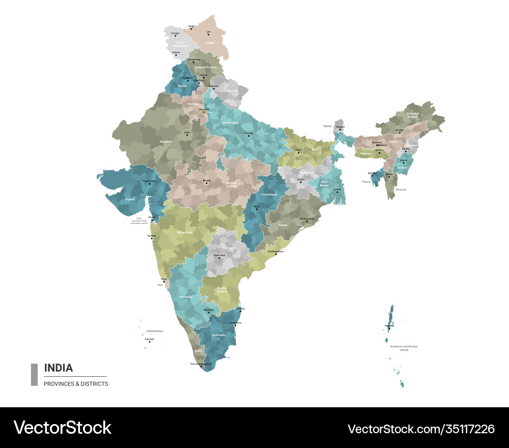 Detailed India Map with State & District Divisions