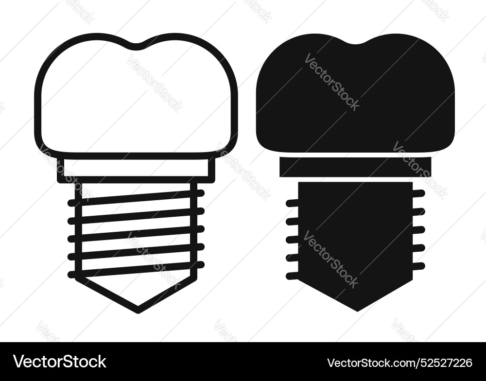 Tooth implant thin line icon set Royalty Free Vector Image
