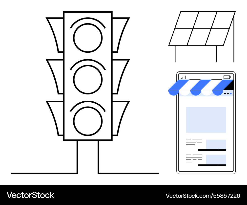 Traffic light solar panel and online storefront Vector Image