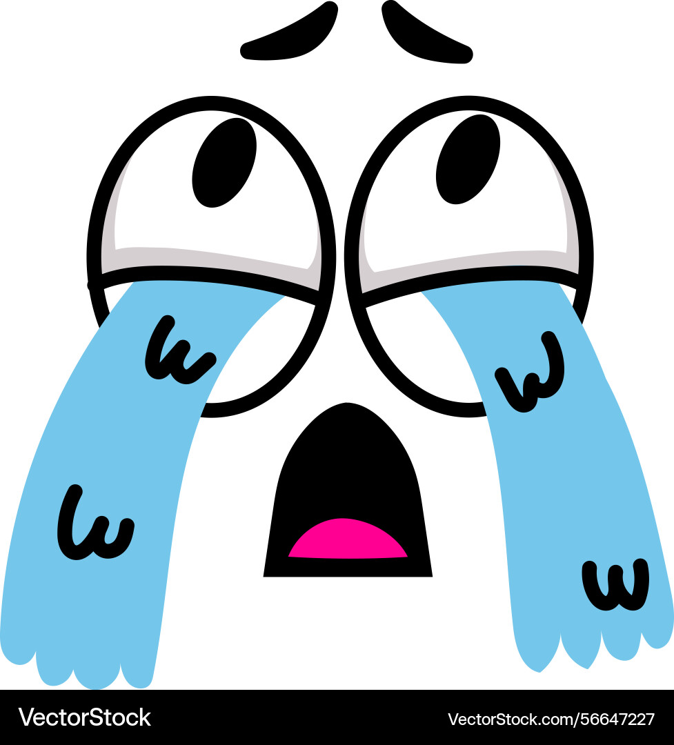 Cartoon face is crying with big tears falling from