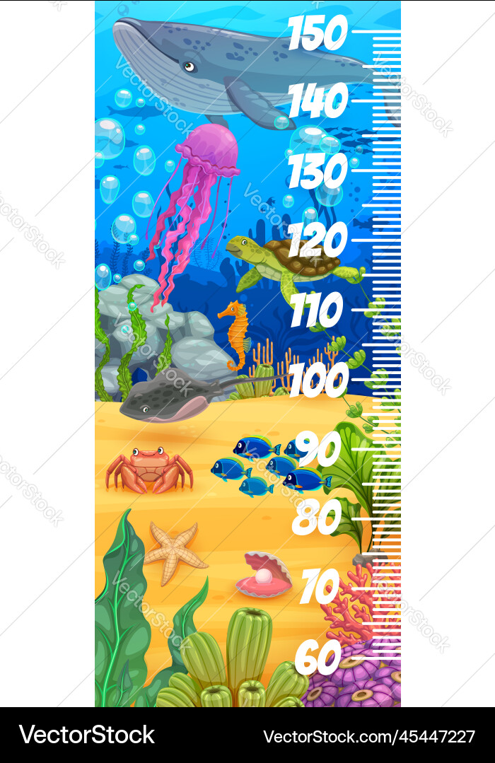 Kids height chart cartoon underwater landscape Vector Image