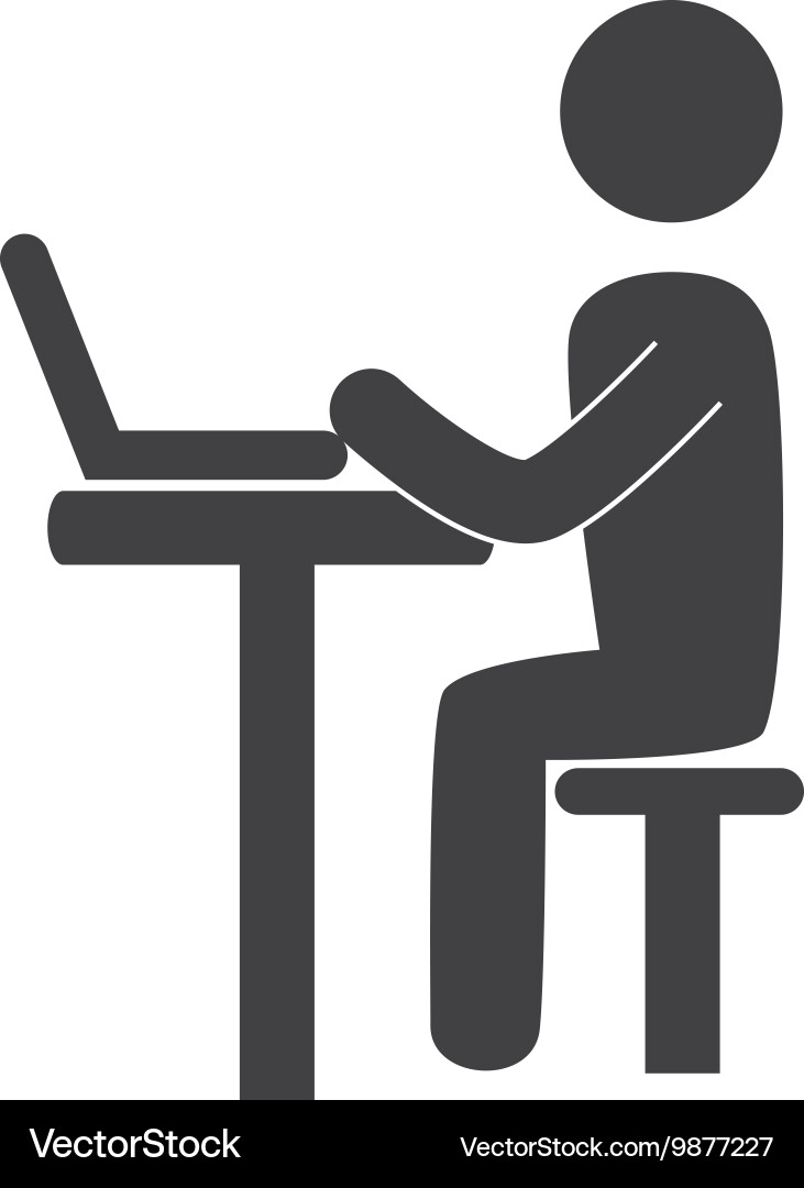 Laptop Worker Icon - Person at Desk Royalty Free Vector