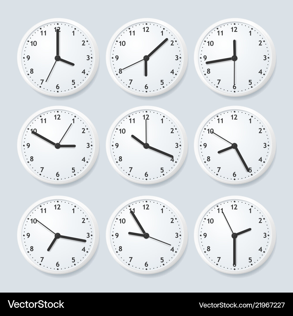 Realistic detailed 3d clock set with different Vector Image