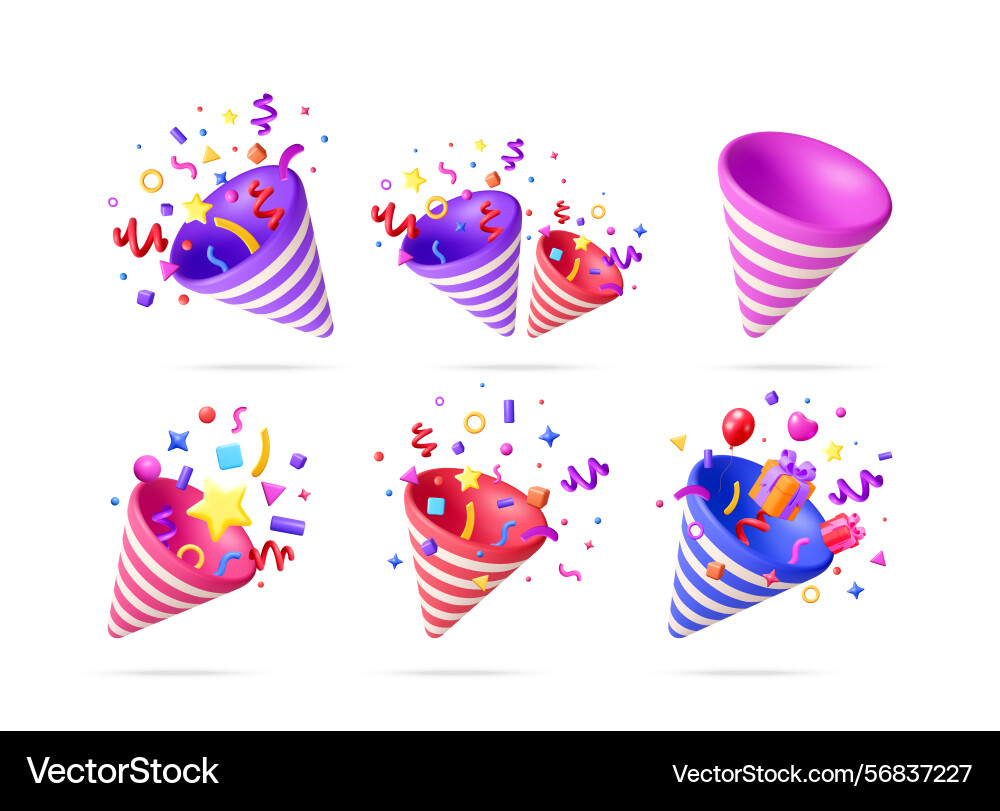 Set of 3d party popper Royalty Free Vector Image