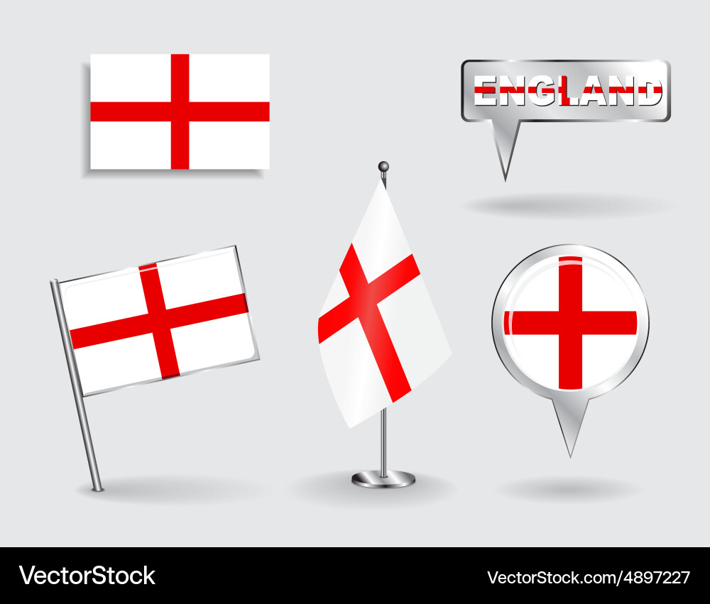 Set of english pin icon and map pointer flags Vector Image