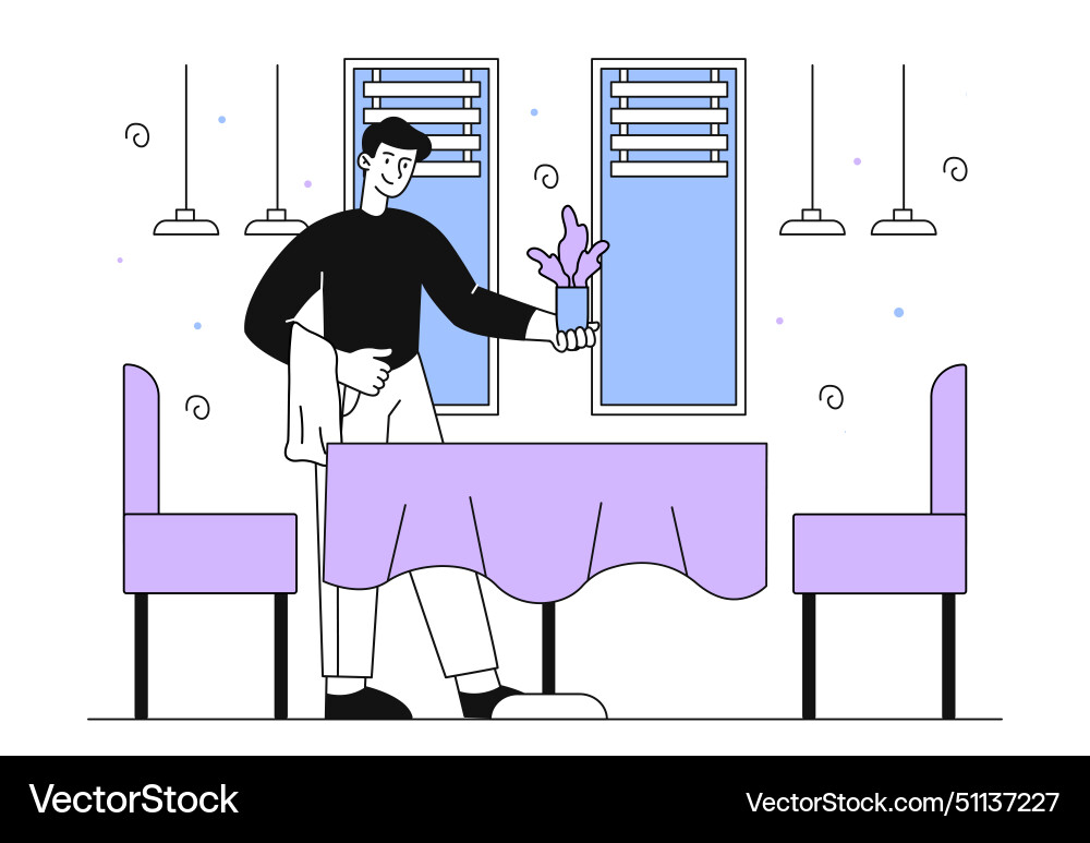 Waiter prepare table simple Royalty Free Vector Image