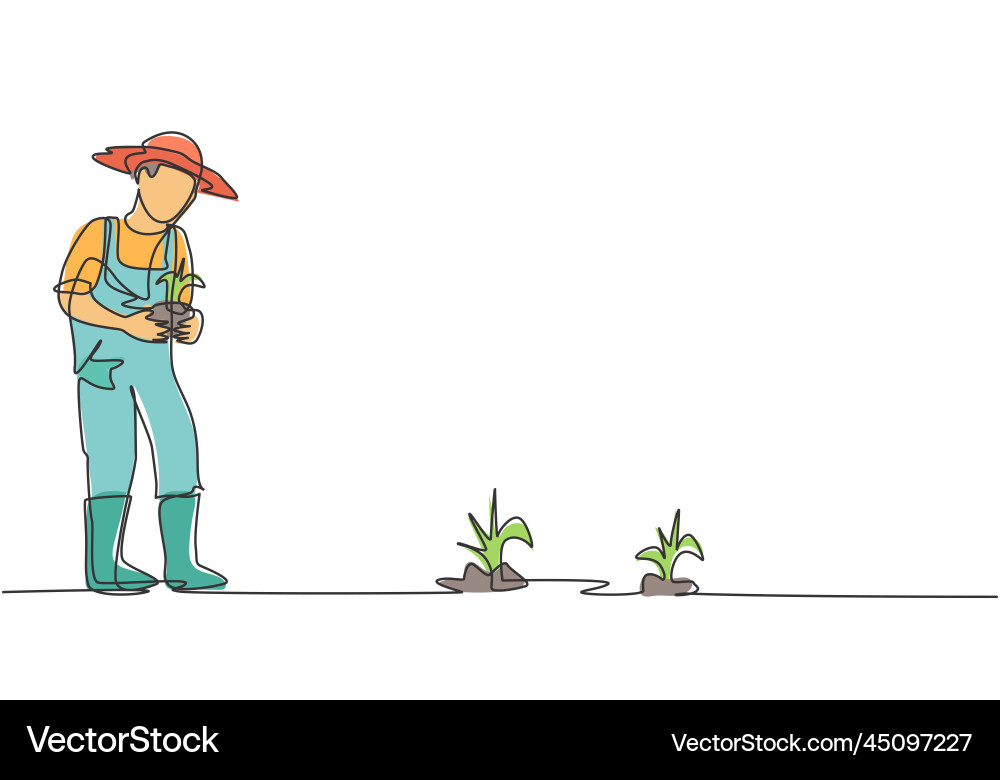 Young Farmer Line Drawing Royalty Free Vector Image