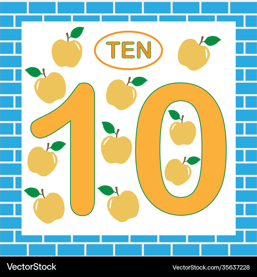 Flashcard with number 10 ten education Royalty Free Vector