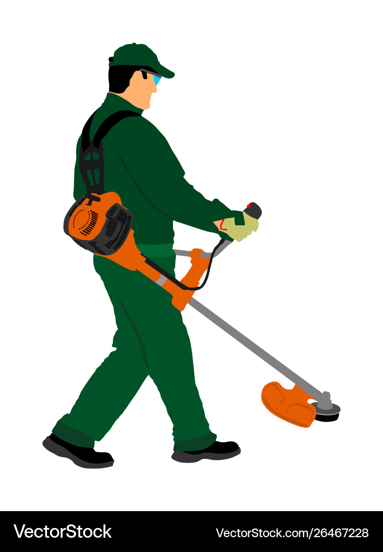 Grass trimmer worker landscaper cutting Royalty Free Vector