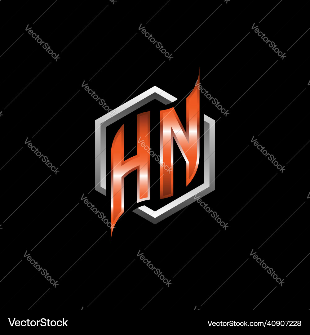 Hn monogram geometric orange with hexagonal Vector Image