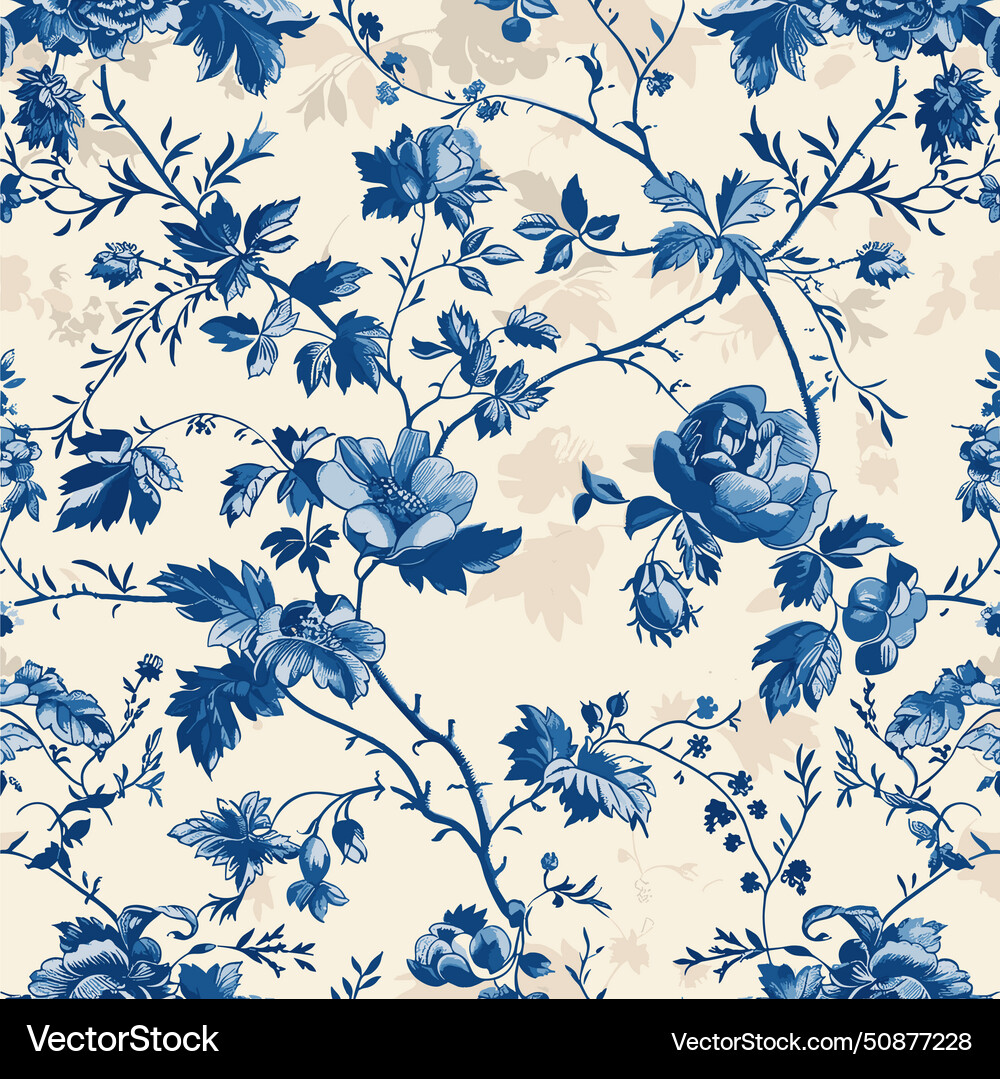 Vintage Floral Toile de Jouy Pattern Royalty Free Vector