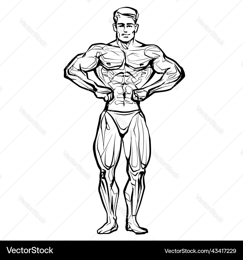 Bodybuilder muscle man fitness posing black Vector Image