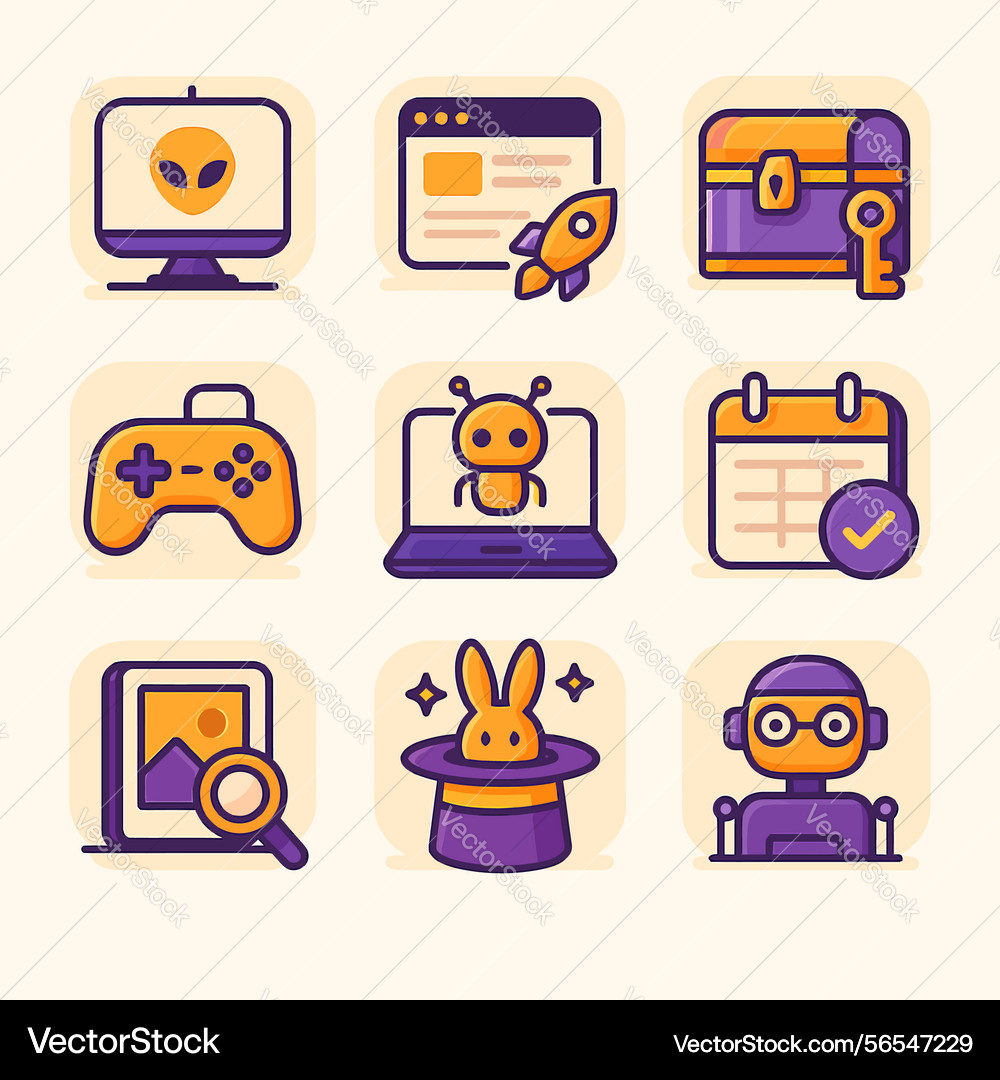 Collection of nine flat design digital icons Vector Image