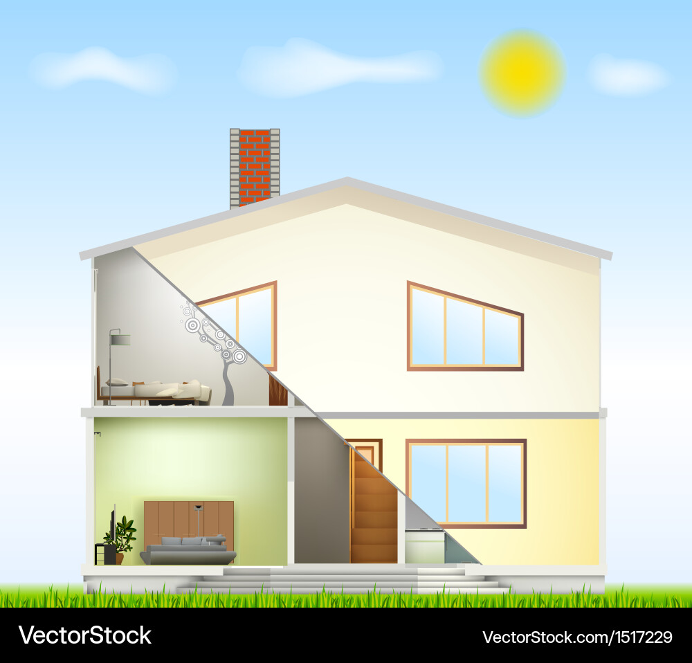 Cut in house interiors and part facade Royalty Free Vector
