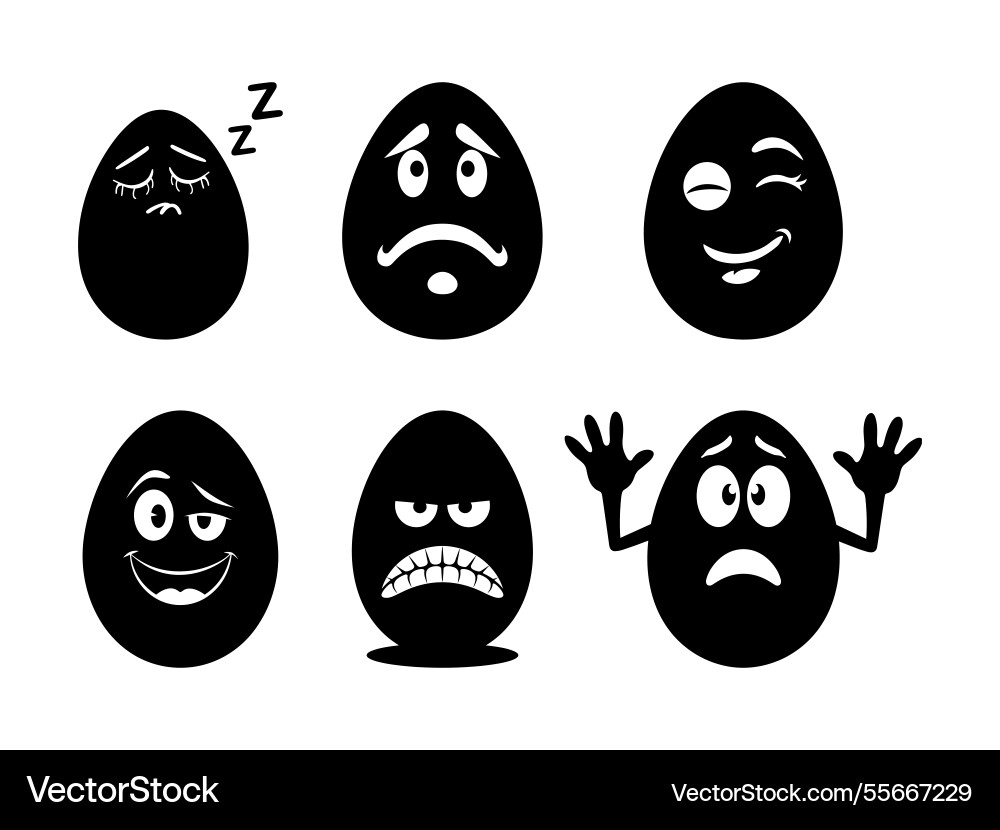 Easter egg faces silhouette funny expressions Vector Image