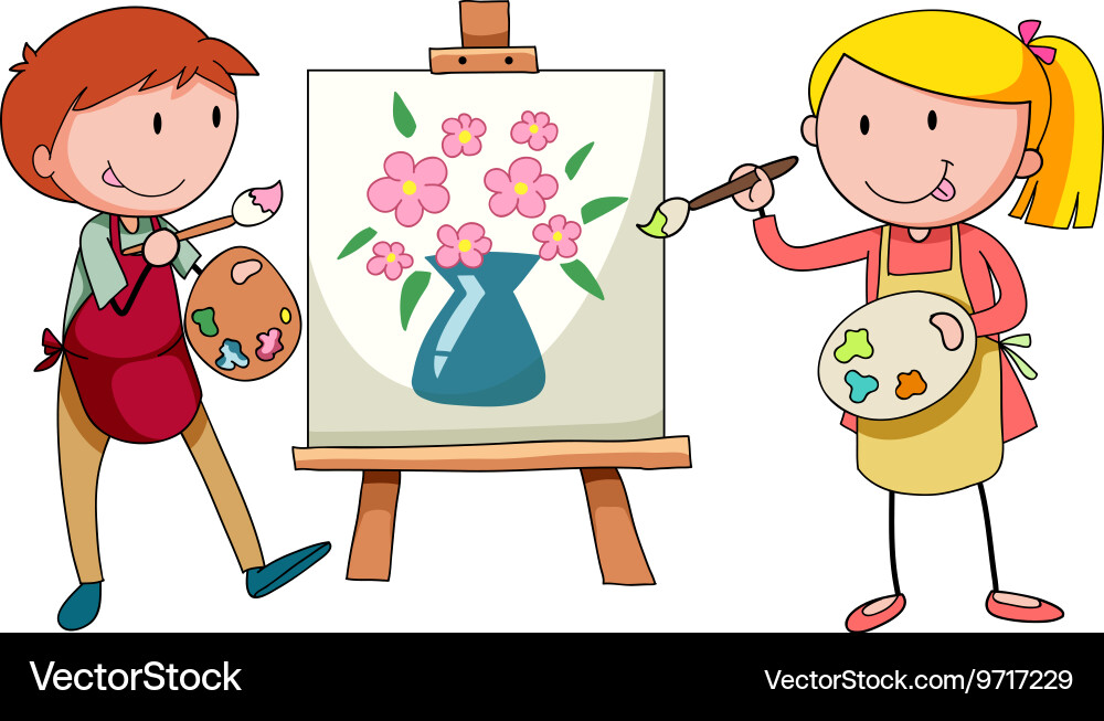 Two artists painting on canvas Royalty Free Vector Image