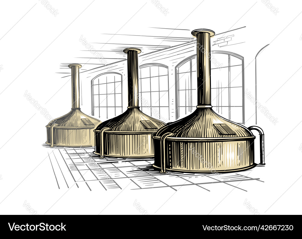 Beer brewery tanks interior brewing process Vector Image