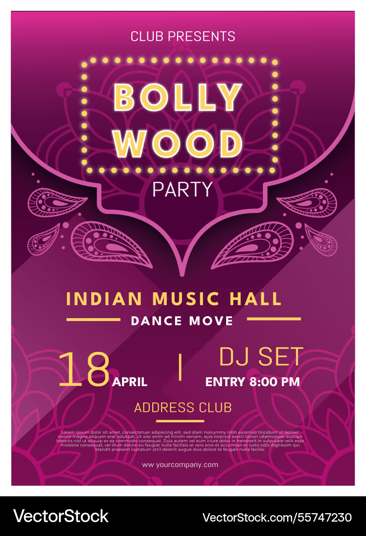 Bollywood party poster with mandala template Vector Image
