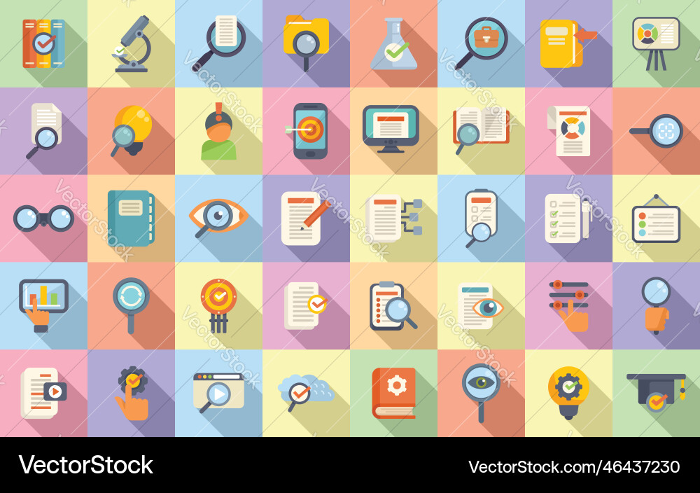 Case study icons set flat platform Royalty Free Vector Image
