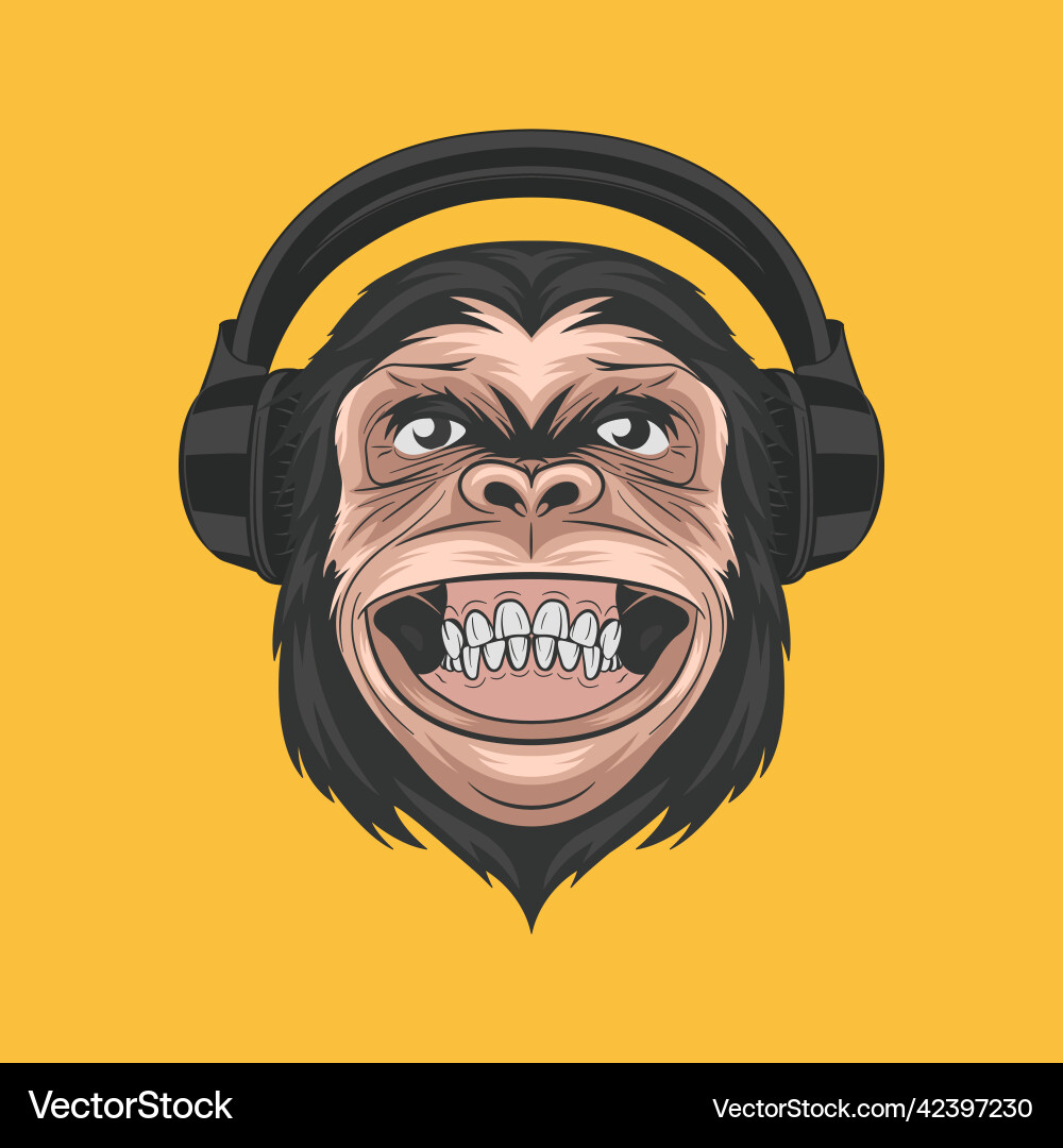 Hand drawn smiling dj chimpanzee ape Royalty Free Vector