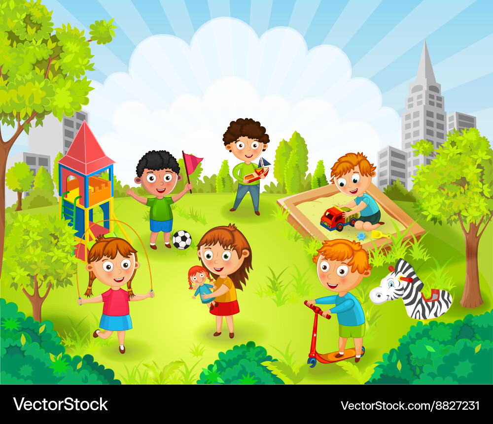 Children playing in the park Royalty Free Vector Image