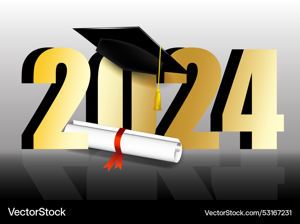 Graduation cap 2024 diploma certificate year Vector Image