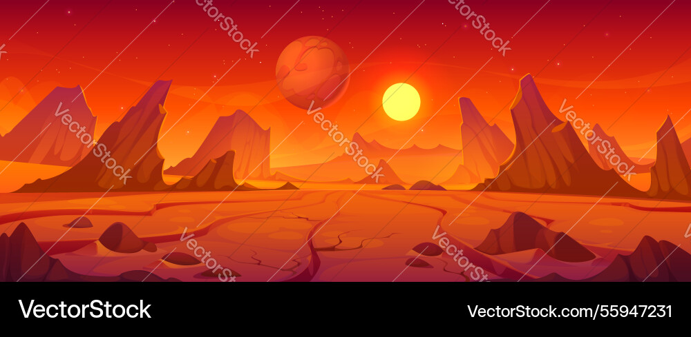 Mars red planet landscape game space background Vector Image
