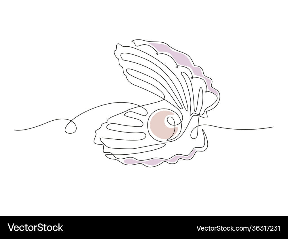 Open pearl shell continuous one line drawing Vector Image