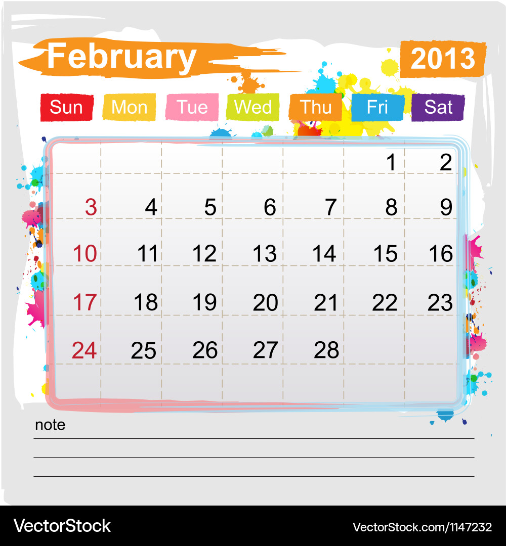 Calendar february 2013 Royalty Free Vector Image